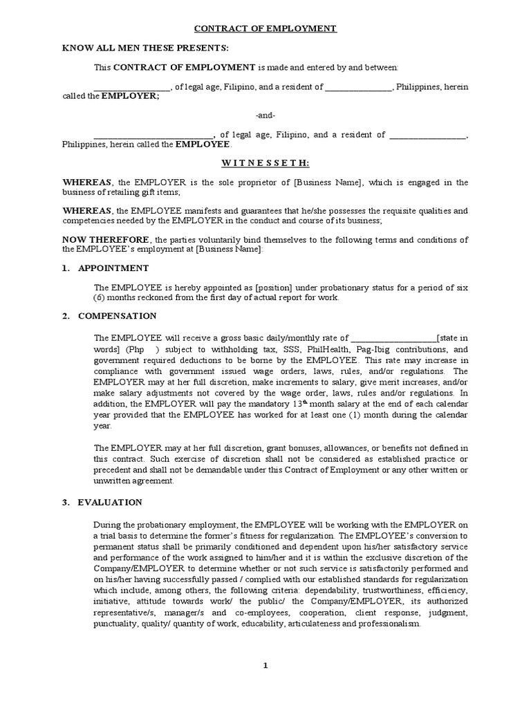 Employment Contract Sample Philippines | PDF | Employment | Non ...