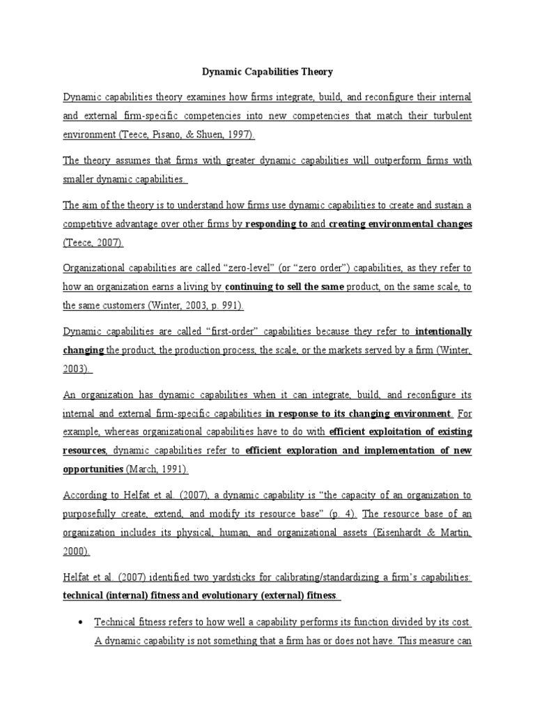 Dynamic Capabilities Theory Summary | PDF | Cognition