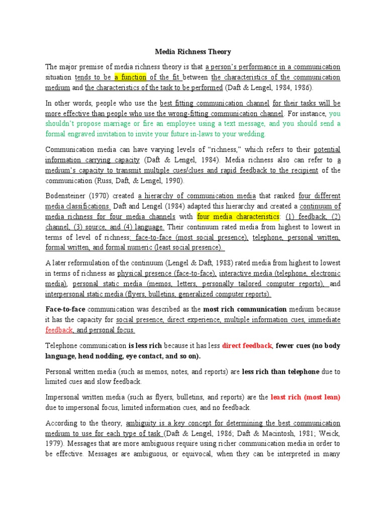 Media Richness Theory Summary | PDF | Communication | Media (Communication)