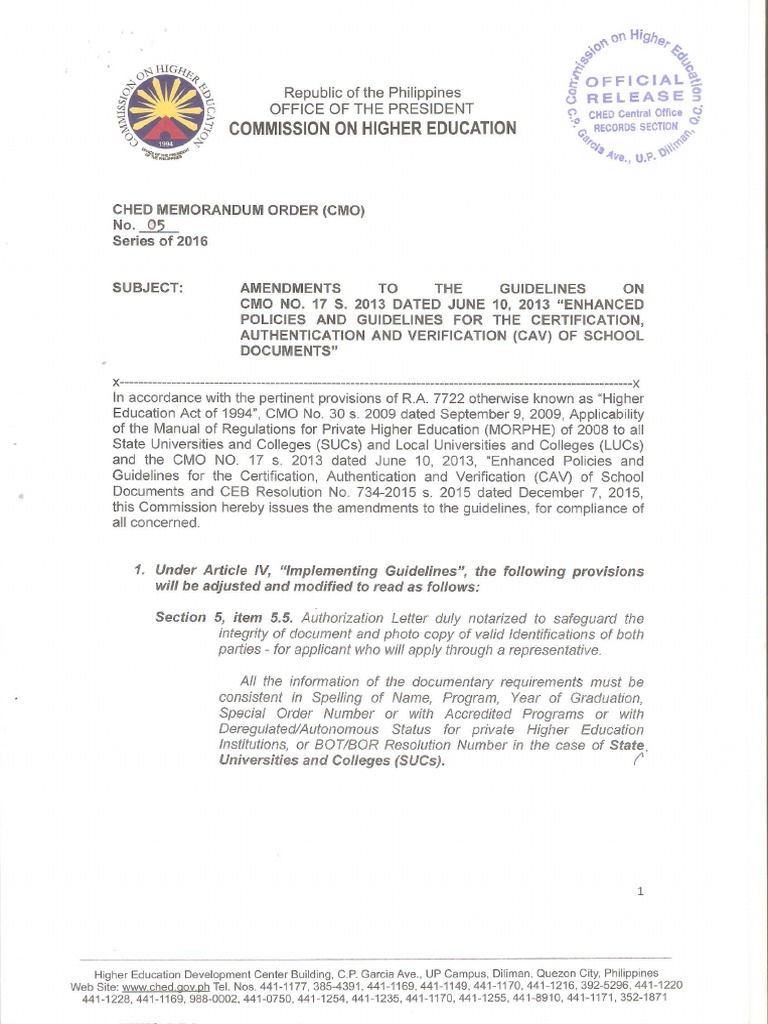 CMO 05 S. 2016 PDF | PDF