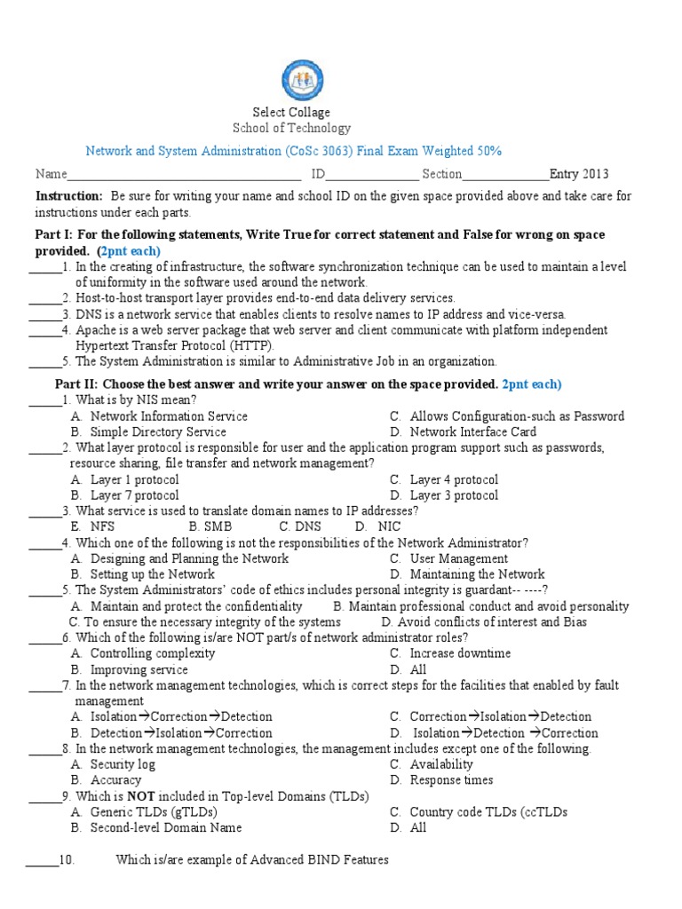 System And Network Adminstration Final Exam Feb 2023 Pdf Computer