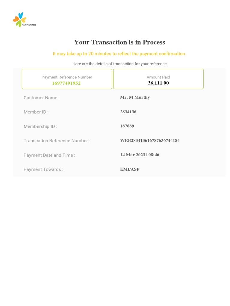 Payment Receipt and Transaction Details | PDF