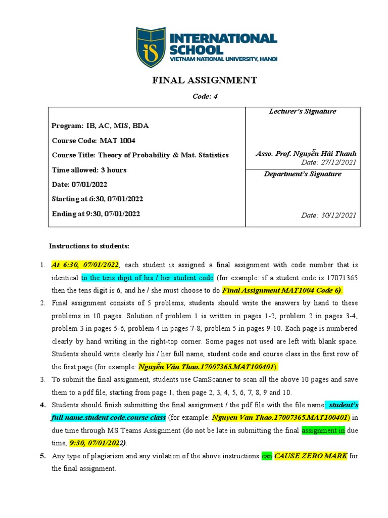 MAT1004 Final Assignment Overview | PDF | Interest | Variance