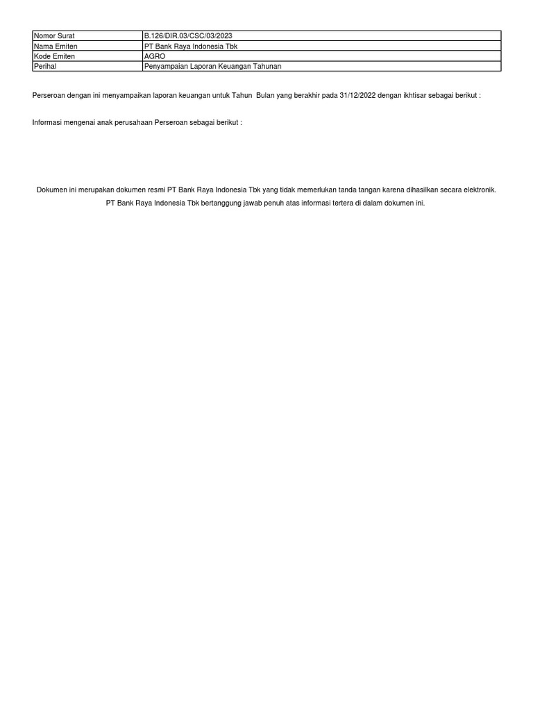 FinancialStatement 2022 Tahunan AGRO | PDF