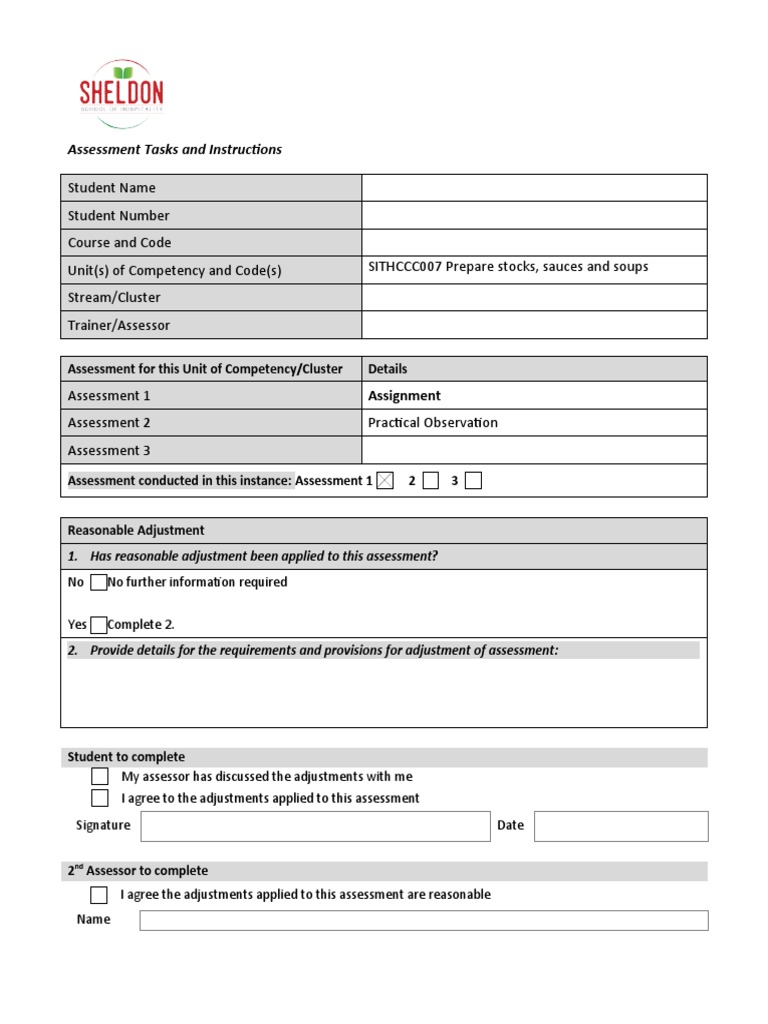 Assessment for SITHCCC007: Stocks, Sauces, Soups | PDF | Sauce | Soup