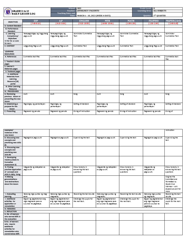 DLL - All Subjects 2 - Q3 - W4 - D5 | PDF | Cognitive Science | Pedagogy