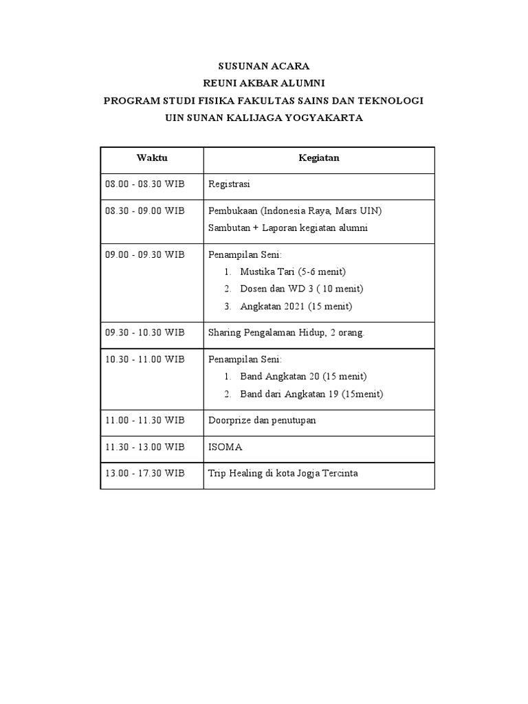 SUSUNAN ACARA REuni | PDF