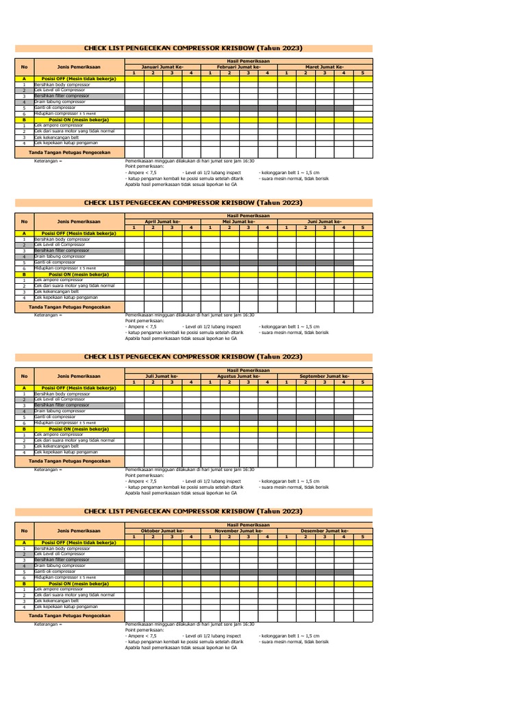 Checklist Perawatan Compressor Krisbow | PDF