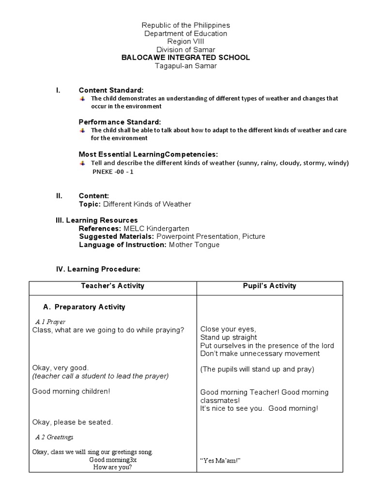Adapting to Different Weather: A Kindergarten Lesson on Sunny, Rainy ...