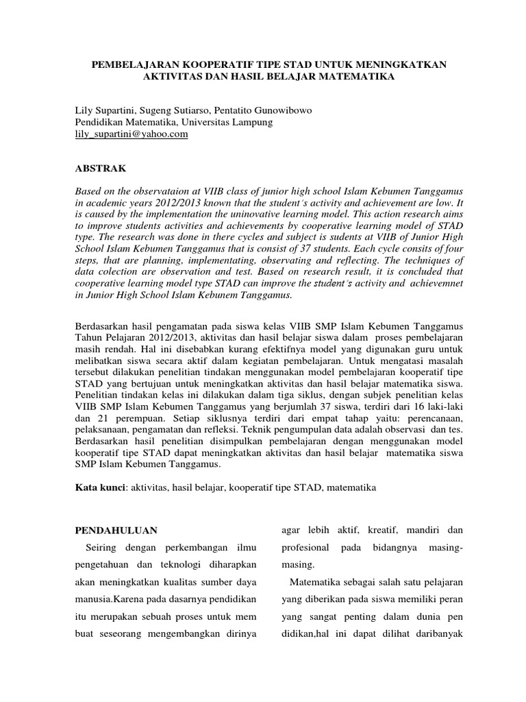 Pembelajaran Kooperatif Tipe Stad Untuk | PDF