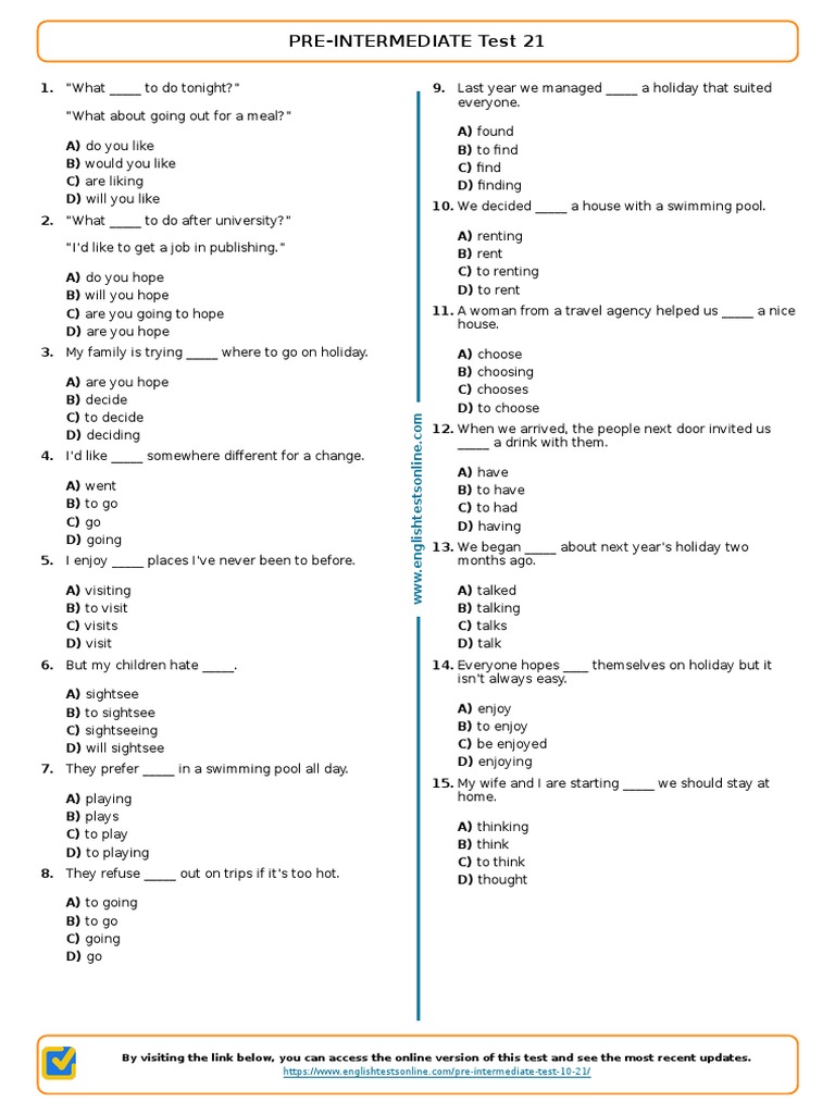 1204 - Pre Intermediate Test 21 | PDF