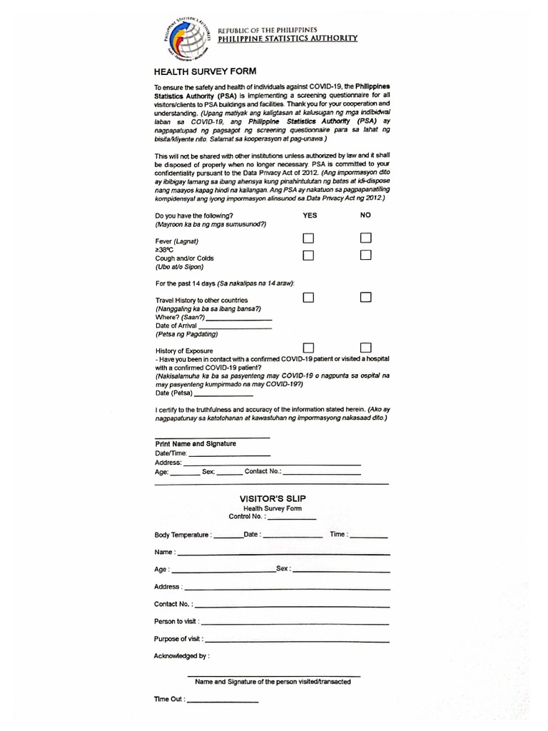 Psa Health Sruvery Form | PDF