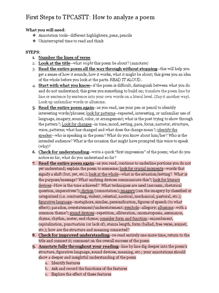 TPCASTT | PDF | Poetry | Metre (Poetry)