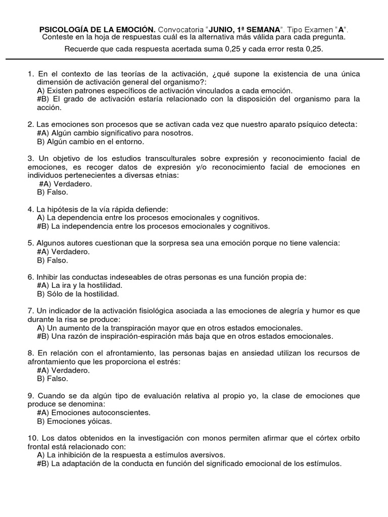 Compliación Examenes | Descargar gratis PDF | Las emociones | Ansiedad
