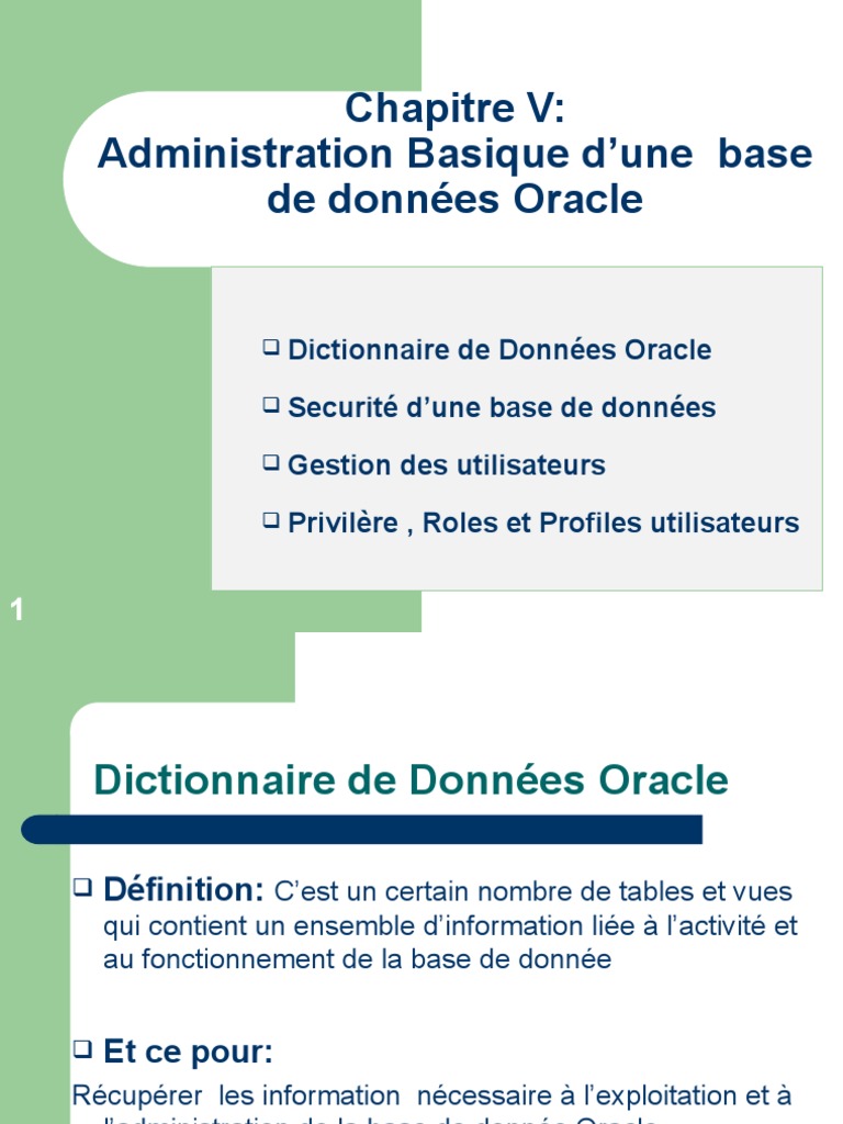 Administration Basique BD Oracle | PDF | PL/SQL | Bases de données