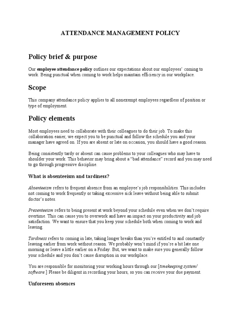 Attendance Management Policy | PDF | Employment | Workplace