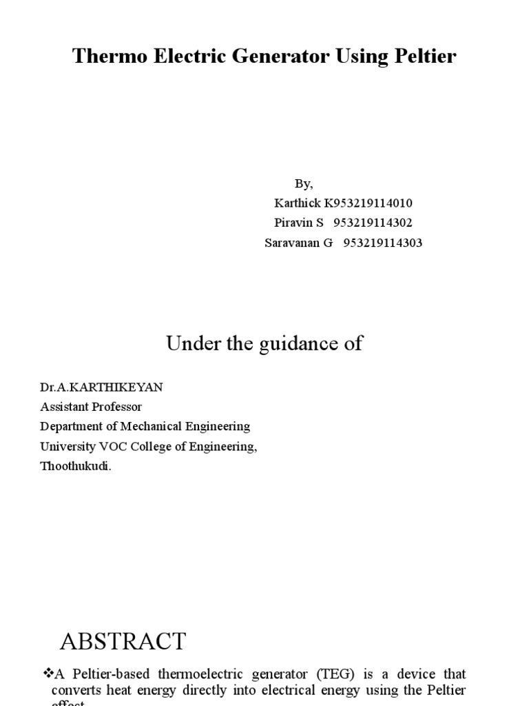 Thermo Electric Generator Using Peltier | PDF