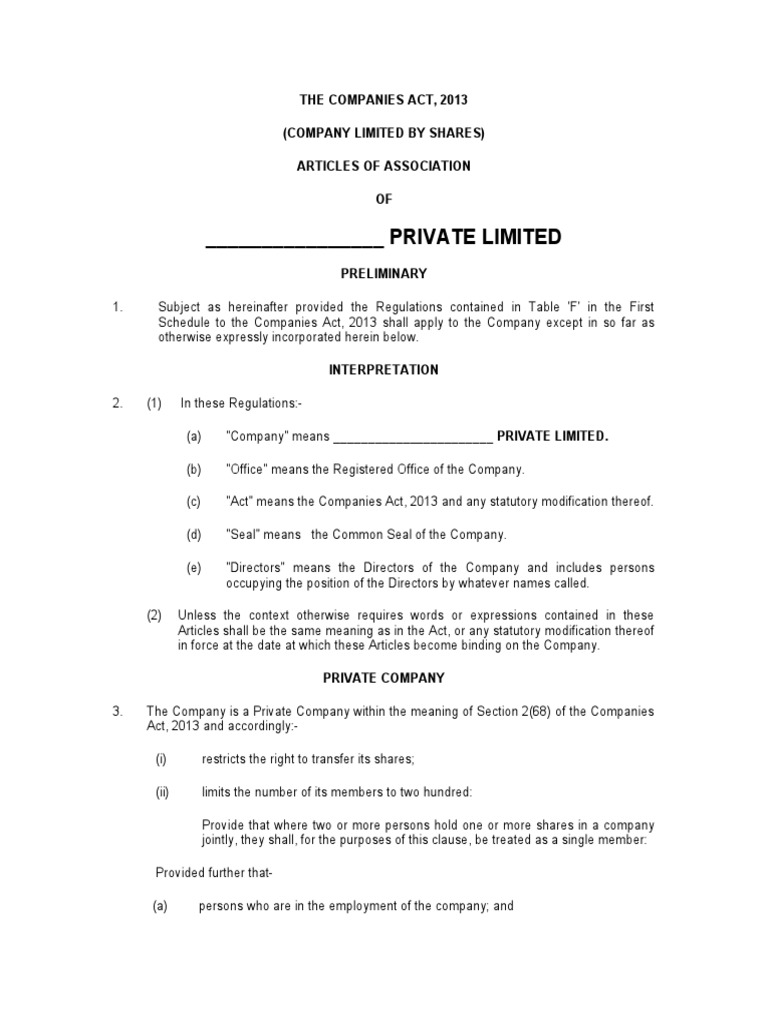 Private Co - AOA - 2013 - FINAL | PDF | Board Of Directors | Audit