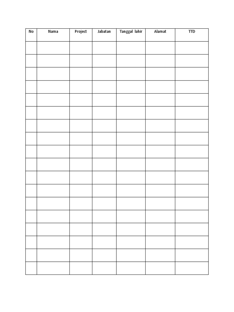 Print Table Kosong | PDF