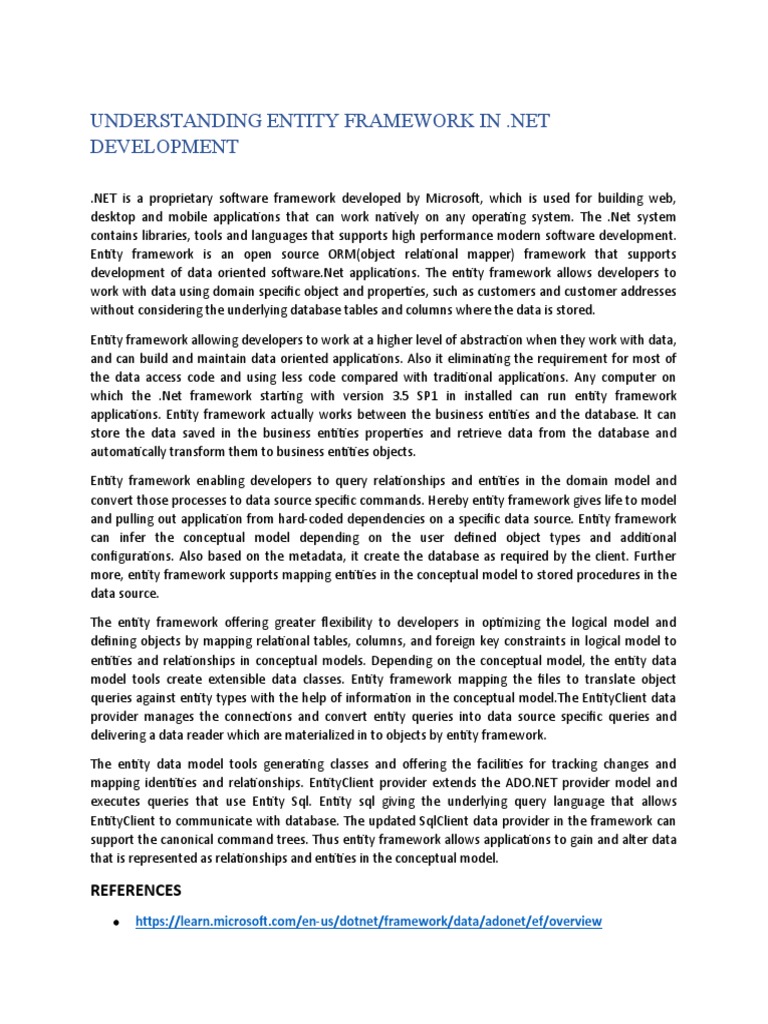 An In Depth Look At Entity Framework In Development Pdf Entity Framework Databases