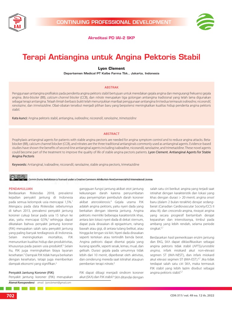 CPD-Terapi Antiangina Untuk Angina Pektoris Stabil PDF | PDF