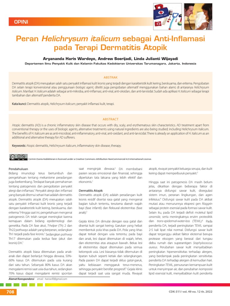 Peran Helichrysum Italicum Sebagai Anti-Inflamasi Pada Terapi Dermatitis Atopik PDF | PDF