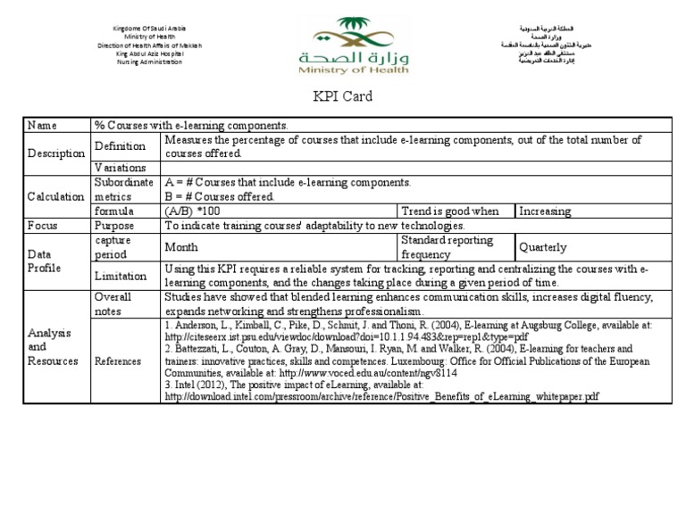 KPI - Courses With E-Learning Components | PDF | Educational Technology | Performance Indicator