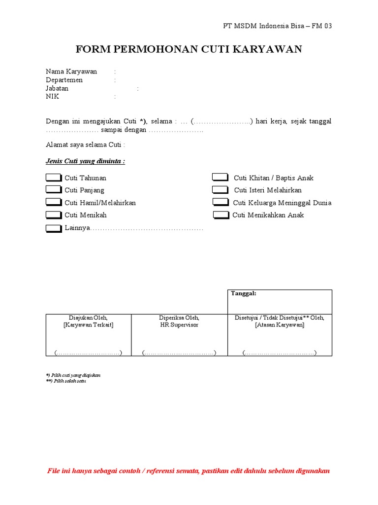 Form Permohonan Cuti Karyawan: Jenis Cuti Yang Diminta | PDF