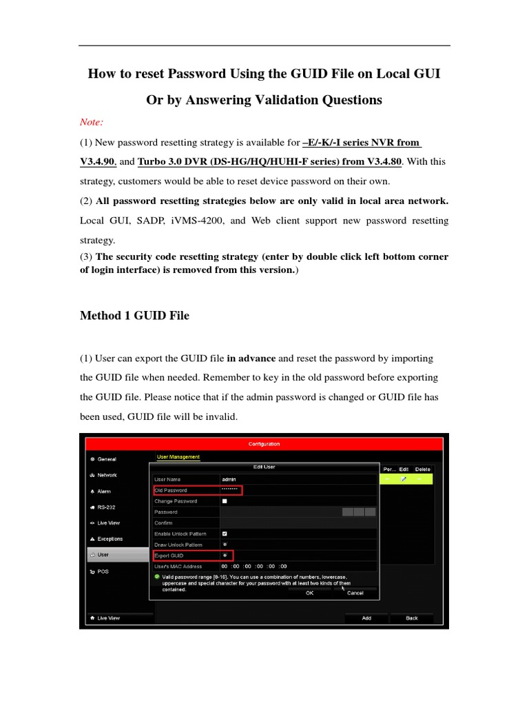 Reset NVR/DVR Password: GUID & Q&A Methods | PDF | Business | Computers