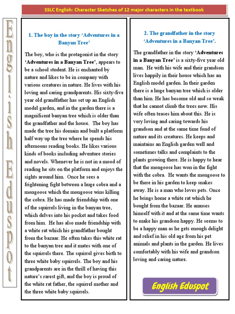 SSLC English- Character Sketches of 12 major Characters | PDF