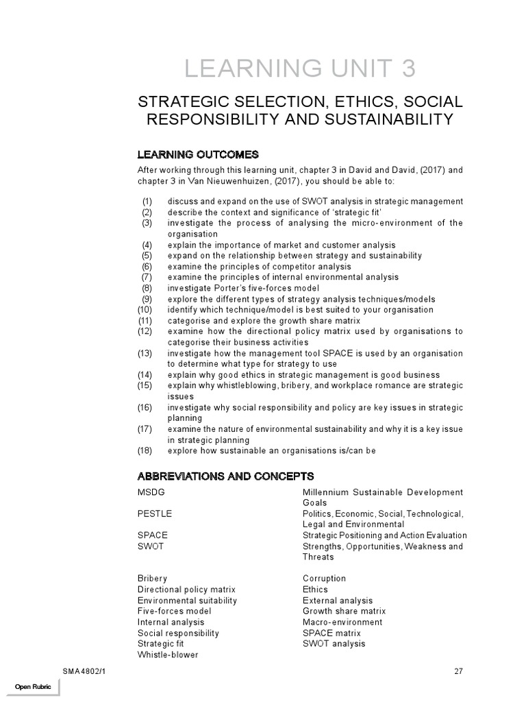Sma4802 - Learning Unit 3 PDF | PDF | Swot Analysis | Strategic Management