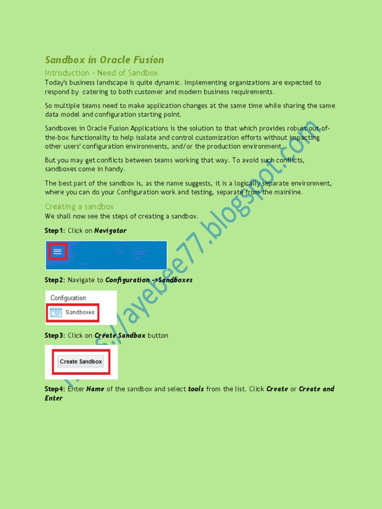 Sandbox in Oracle Fusion | PDF