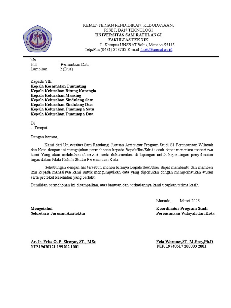 Surat Survei Kel 2 STD B - Tuminting | PDF