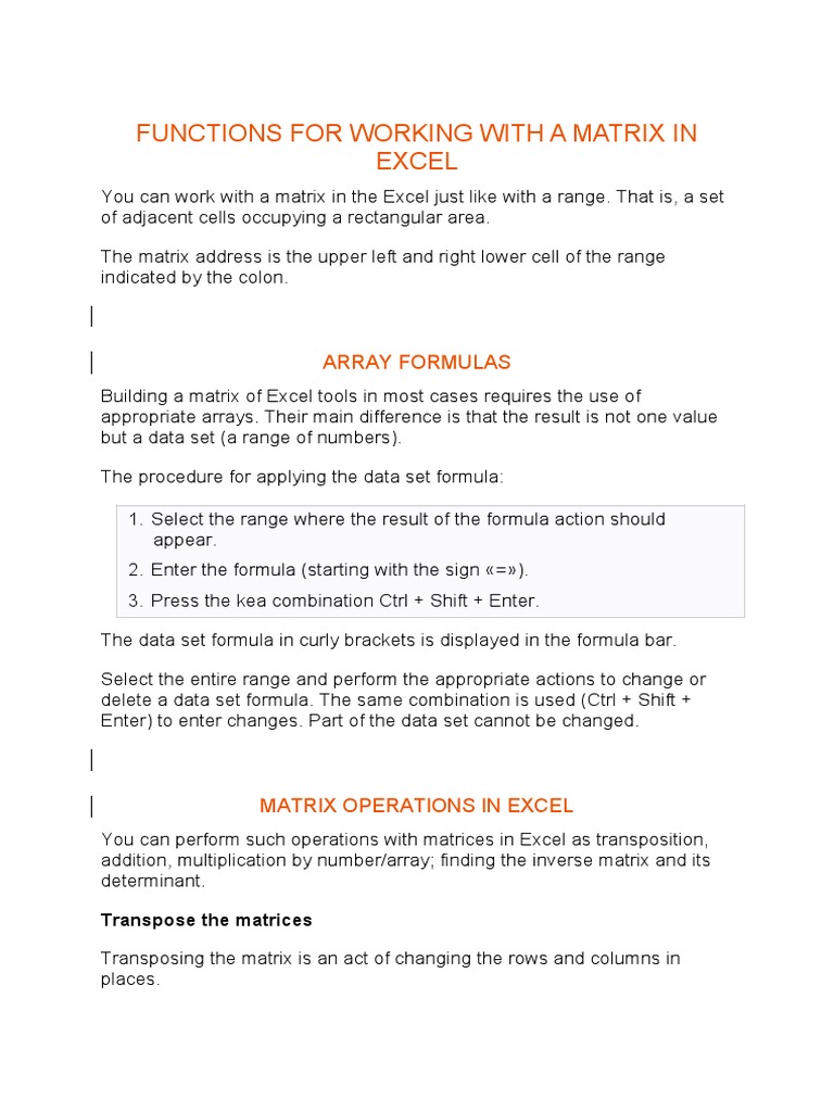 Matrix Operation in Excel | PDF | Matrix (Mathematics) | Microsoft Excel
