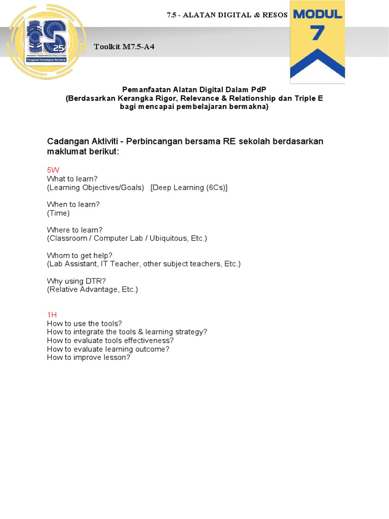 Toolkit M7 5 A4 Cadangan Pemanfaatan Alatan Digital Dan Resos Dalam | PDF