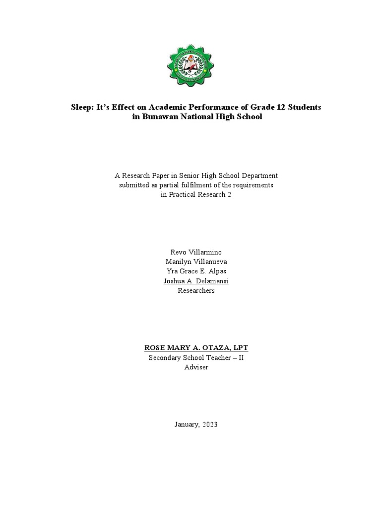 Effects of Sleep On Academic Performance in Bunawan National HIgh School | PDF