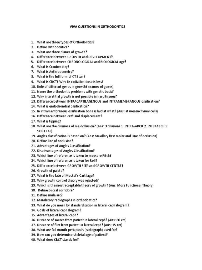 Viva Questions in Orthodontics | PDF | Dentistry Branches | Dental Anatomy