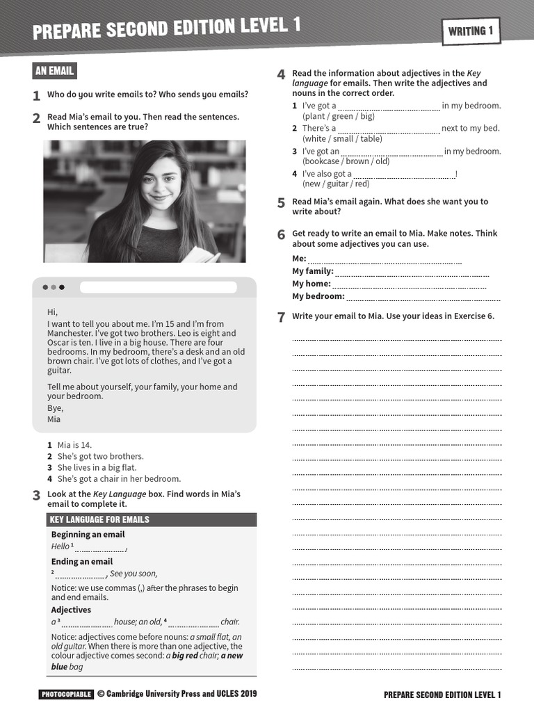 PREPARE - 1 - Writing - Lesson 1 | PDF | Adjective | Semantic Units