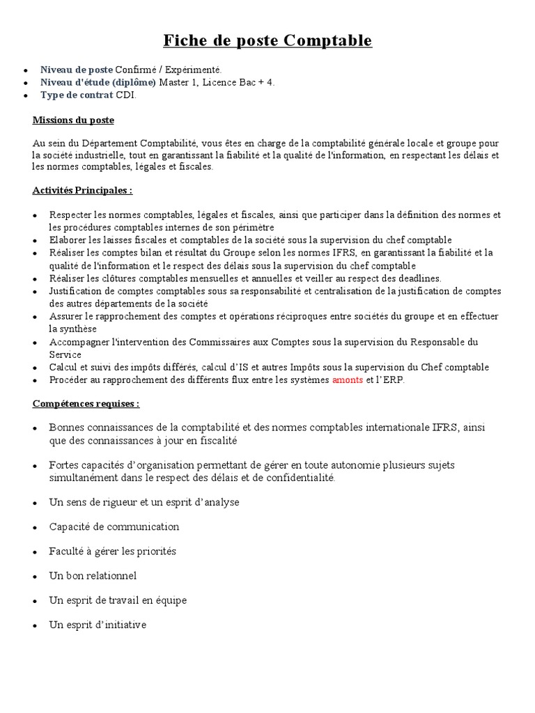 Fiche de Poste Comptable | PDF | Banques | Comptabilité