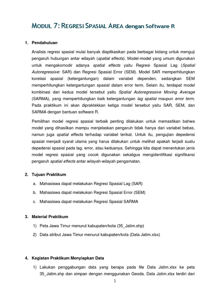 Modul 7 - Regresi Spatial Area Dengan R PDF | PDF | Sains & Matematika | Komputer