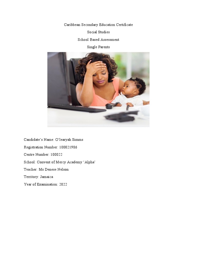 CSEC Social Studies SBA | PDF | Parenting | Single Parent
