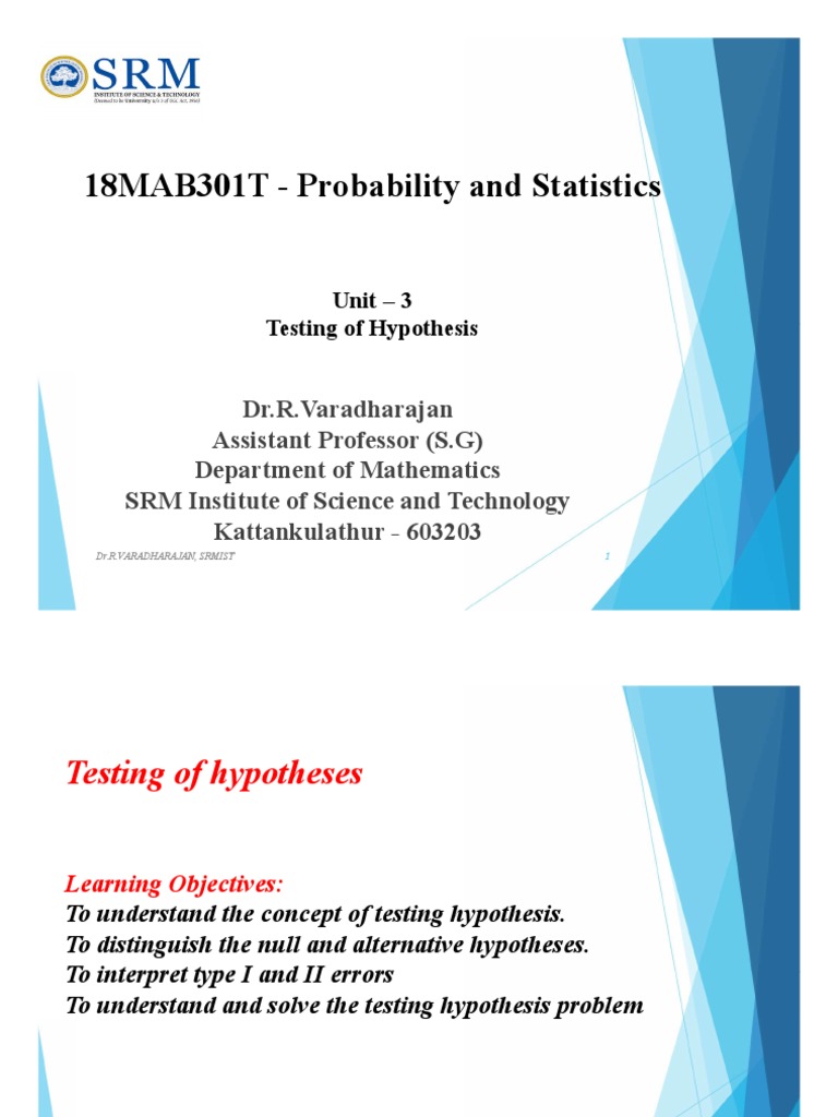 18MAB301T - Notes - Unit3 - Testing of Hypothesis PDF | PDF ...