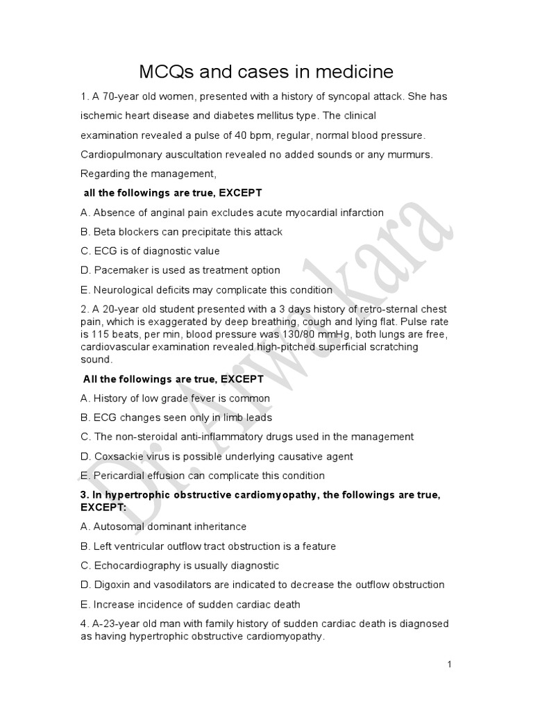 MCQs and Cases in Medicine | PDF | Myocardial Infarction | Epidemiology