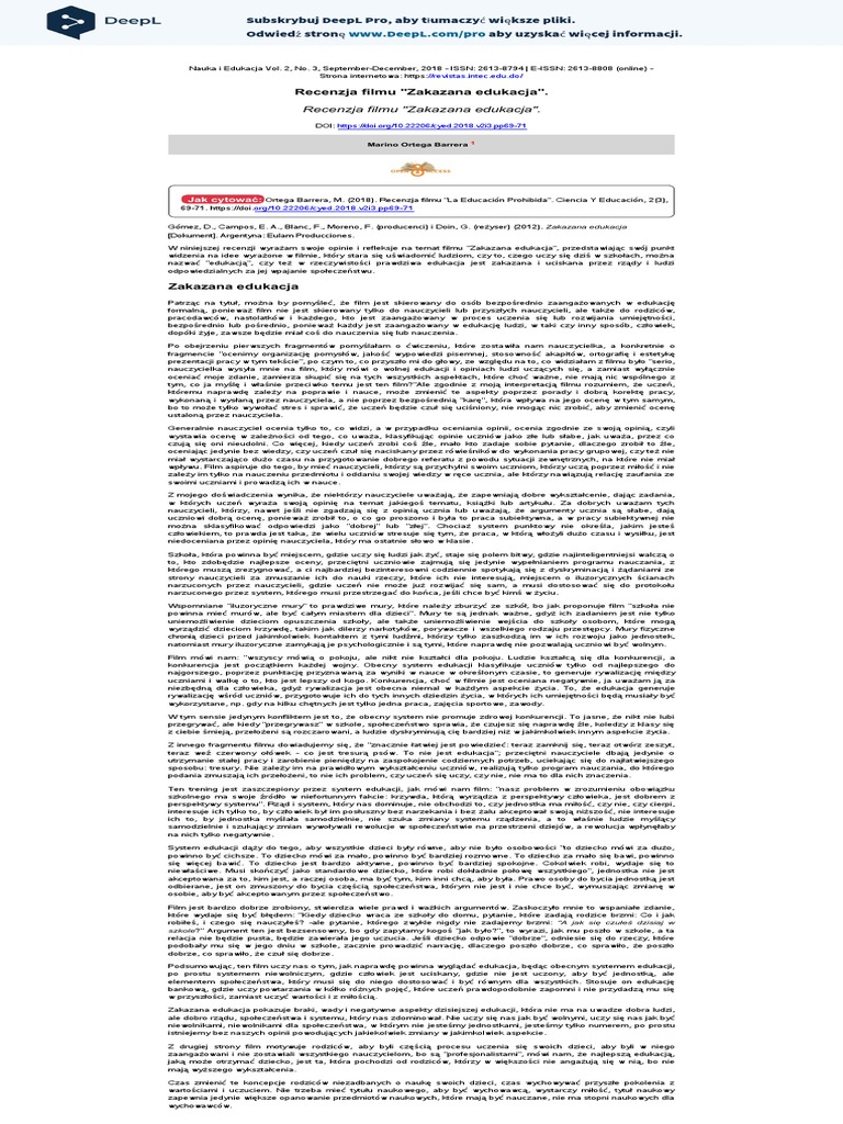 Reseña de La Película La Educación Prohibida PL PDF | PDF