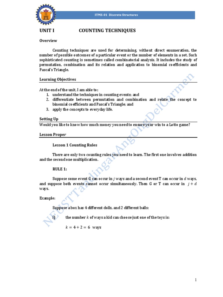 Counting Techniques and Permutations: An Introduction to Fundamental Concepts in Discrete ...