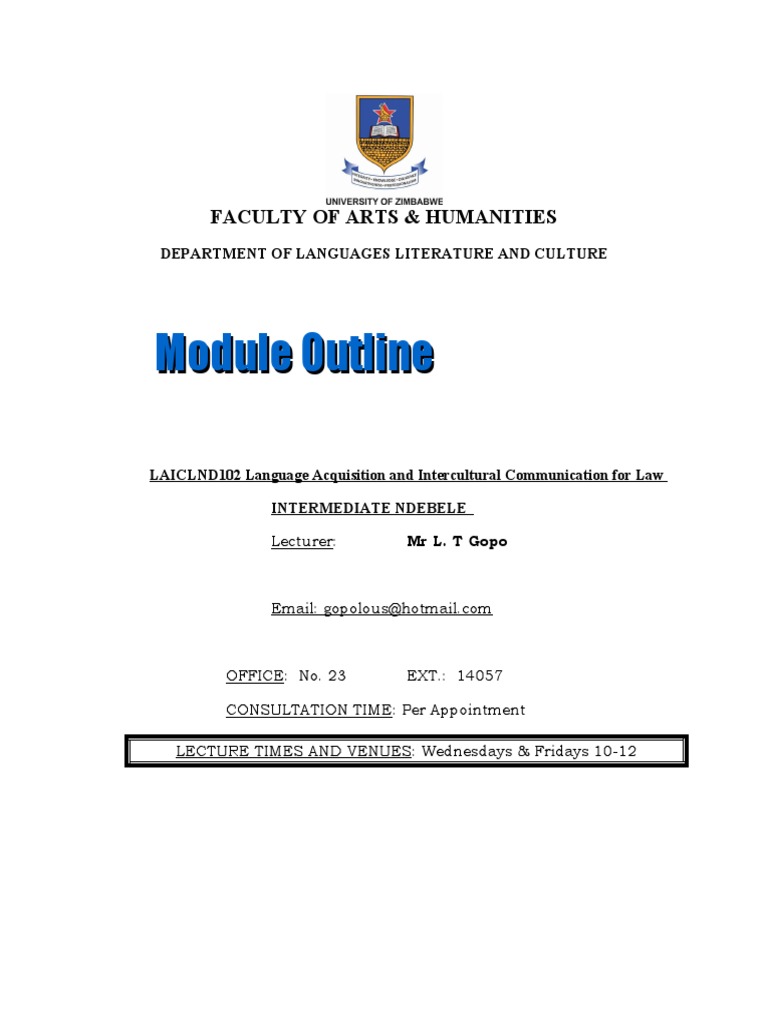 LAICLND102 - 302 - Ndebele Intermediate Module Outline | PDF | Verb ...