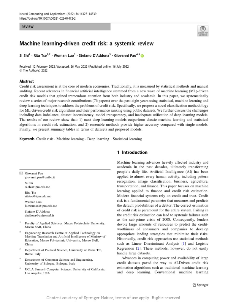 Machine Learning-Driven Credit Risk A Systemic Rev | PDF | Machine Learning | Artificial Neural ...