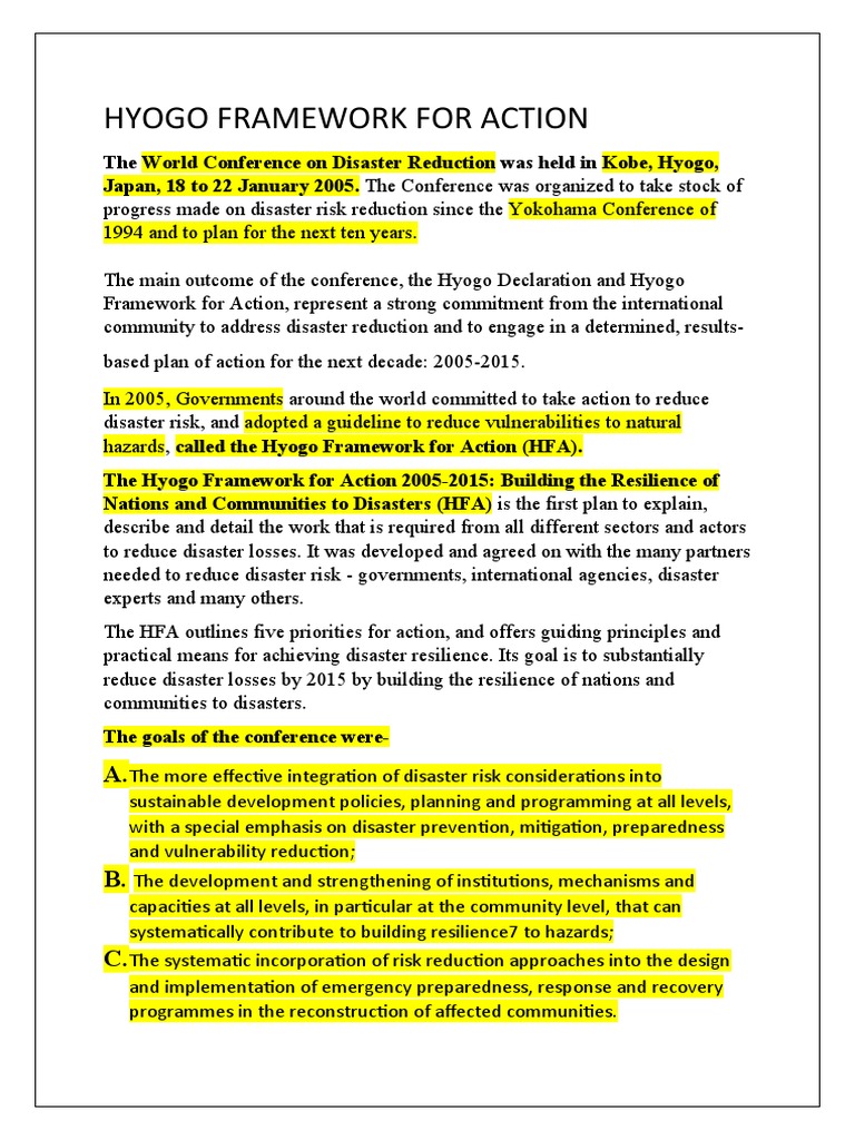Hyogo Framework For Action | PDF | Disaster Risk Reduction | Emergency Management