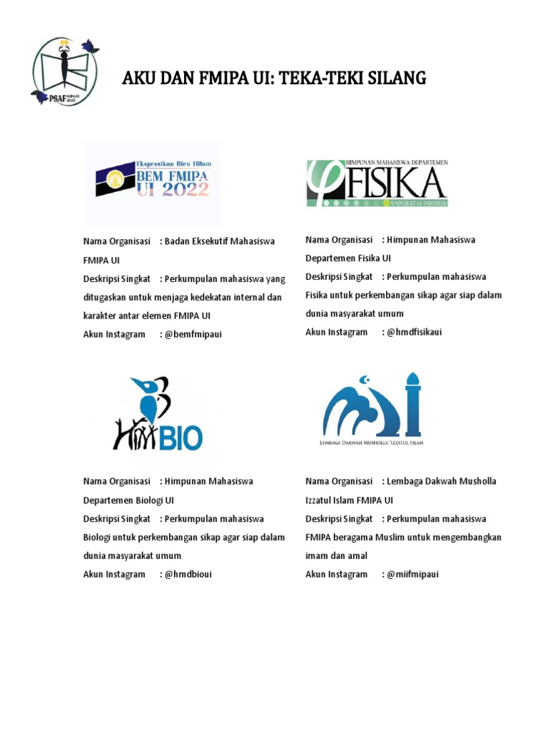 Copy of Soal Tebak Logo PSAF MIPA UI 2022 | PDF