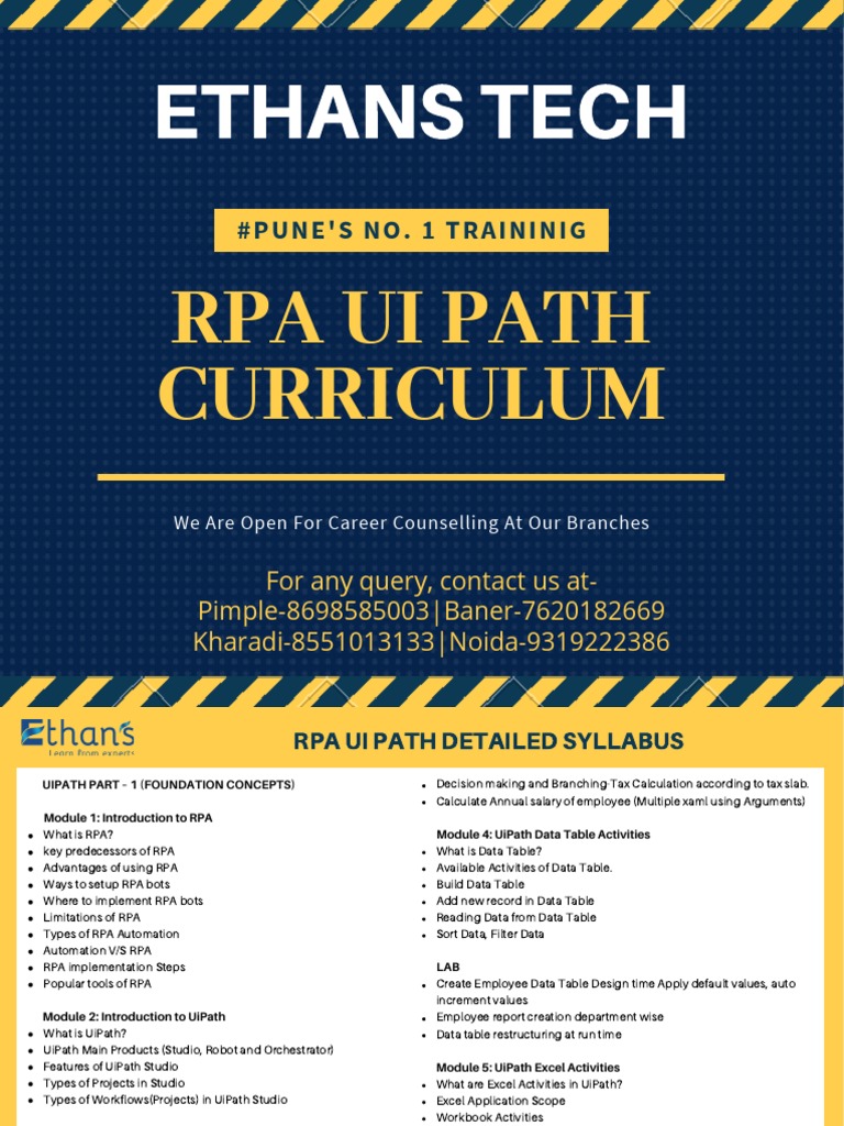 RPA UiPATH Pune Detailed Syllabus | PDF | Microsoft Excel | Automation